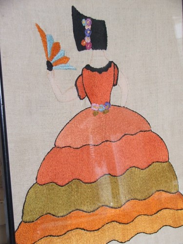 Vintage Framed Crinoline Lady Embroidery