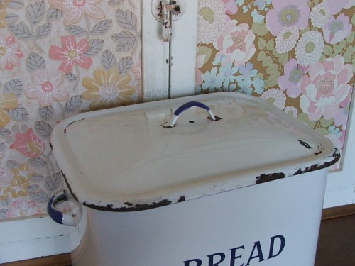 Old Vintage White Enamel Bread Bin