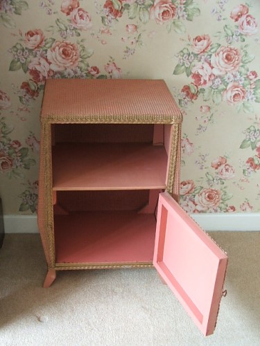Vintage Pink Wicker Bedside Cabinet