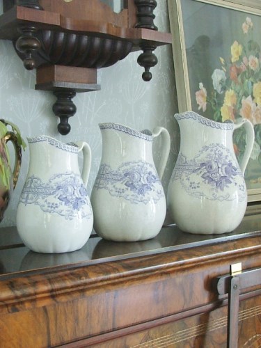 Trio of Vintage Wreath Pottery Jugs