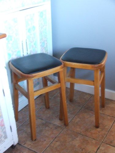 Pair of 1960's Wooden Kitchen Stools